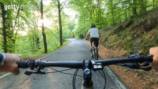 First person perspective following male biker ahead 이미지 (1490237996 ...