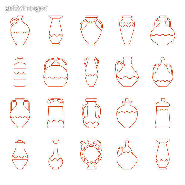 Set ceramic pots in minimalist linear style. Vector illustration with ...