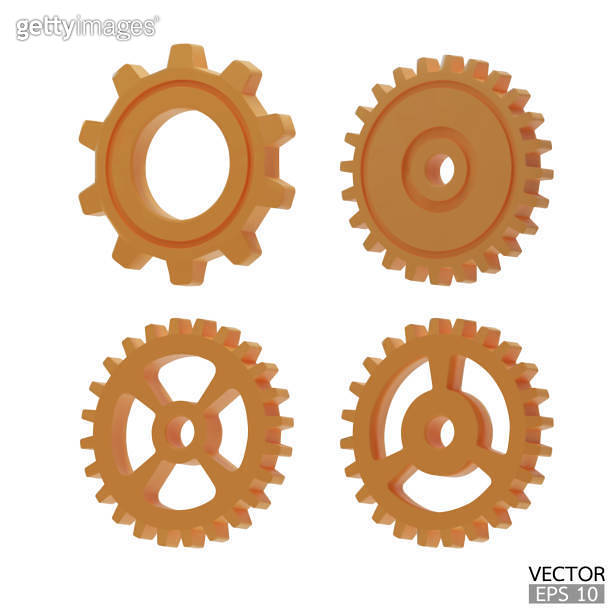 4 yellow Gear icon set. Golden Transmission cogwheels and gears are ...
