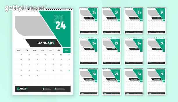 Monthly calendar template design for 2024 year. Week Starts on Monday ...