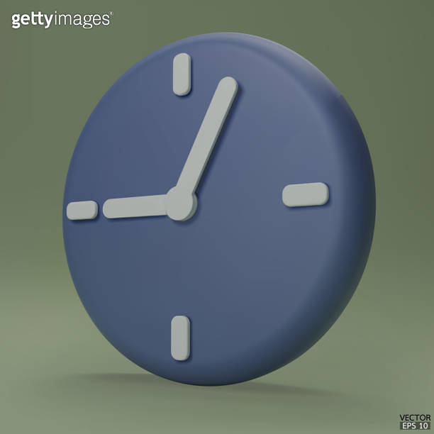 Pastel blue watch isolated on green background. 3D Round clock icon ...