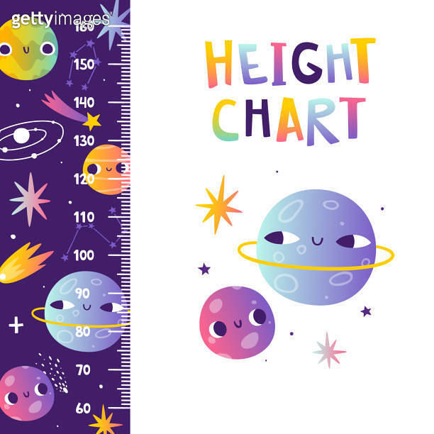 Height chart with cute planet in outer space. Galaxy ruler with ...