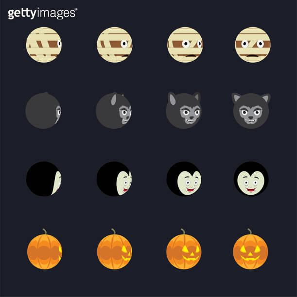 Halloween Ball Head Animation Mummy Werewolf Dracula Pumpkin Cartoon ...