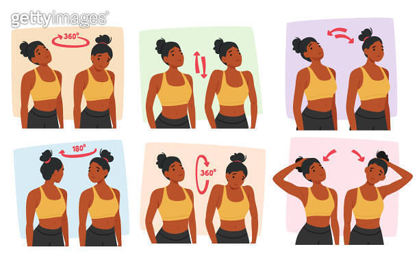 Woman Character Performing Neck Exercises, Gently Stretching And ...