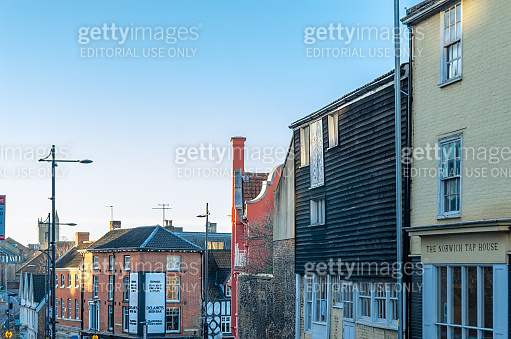 Architecture in the old town of Norwick, England, United Kingdom ...