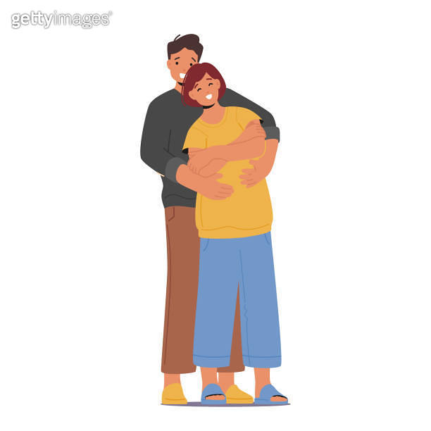 Male and Female Couple Characters Hug. Intimate Embrace Of Love, Where ...