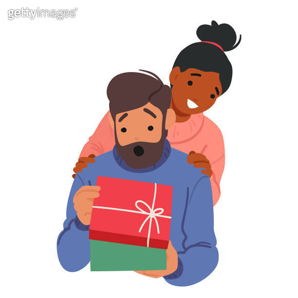 Couple Characters Exchanges Gifts, Sparkling Anticipation In Their Eyes ...