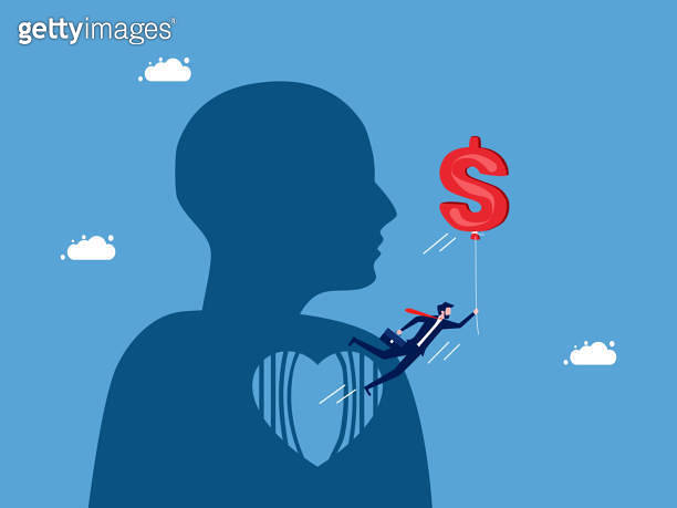 Life with freedom because of money. Businessman floating with money ...