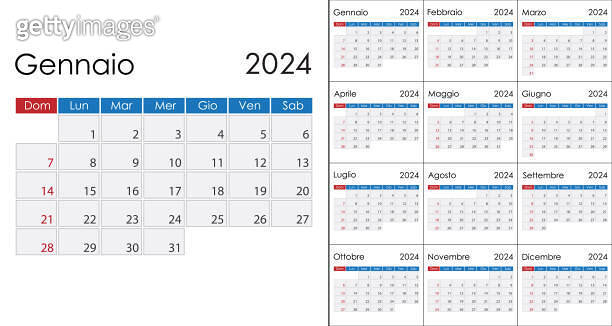 Calendar 2024 on italian language, week start on Sunday (1839691393 ...