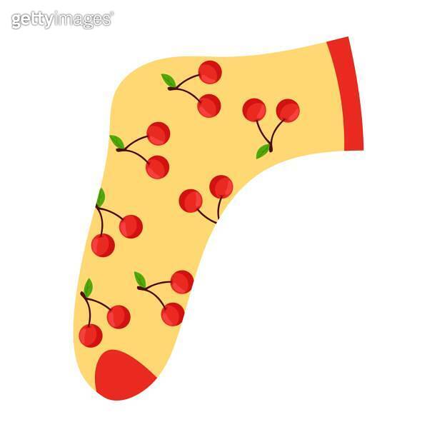 Yellow sock with cherry pattern vector illustration. (1591094280) 일러스트 ...