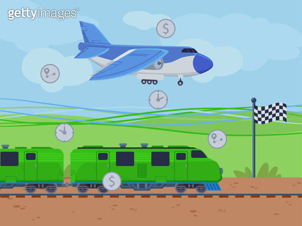 Travelling by airplane versus travelling by train (1844026245) 일러스트, 무료 ...