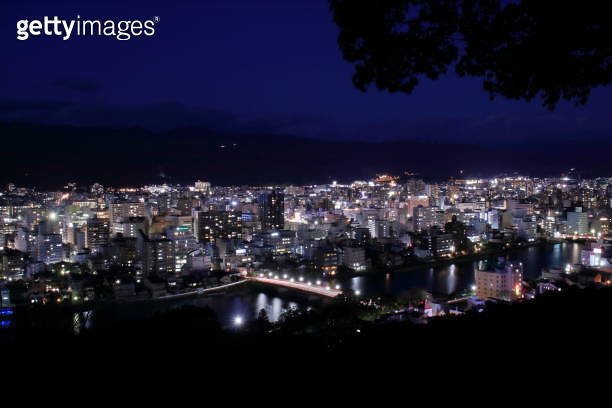 Kagami River and Kochi City night view (from Hitsuzan, Kochi Prefecture ...