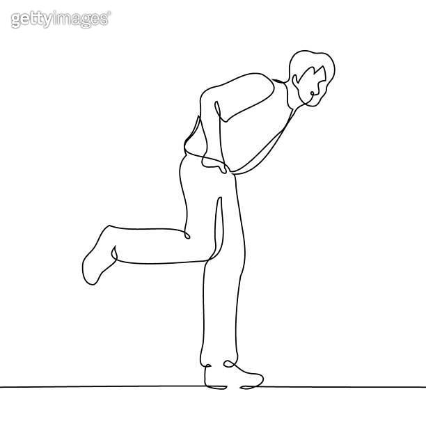 man stands on one leg - one line art vector. concept easy to balance ...