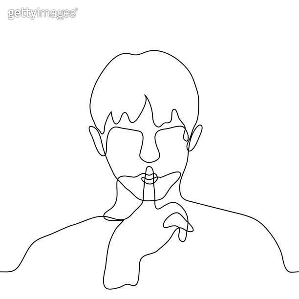 A man with a finger at his mouth one continuous line drawing. Vector ...