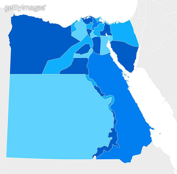 High detailed Egypt Blue map with Regions and national borders ...