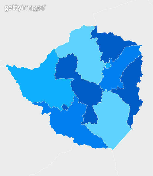 High detailed Zimbabwe Blue map with Regions and national borders 이미지 ...