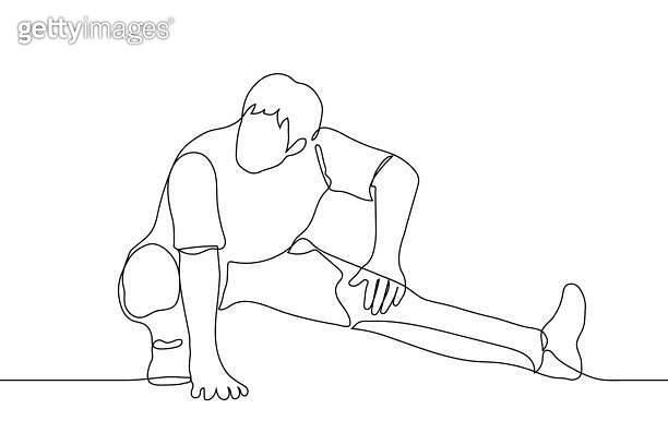 man in the process of stretching his legs - one line drawing. The ...