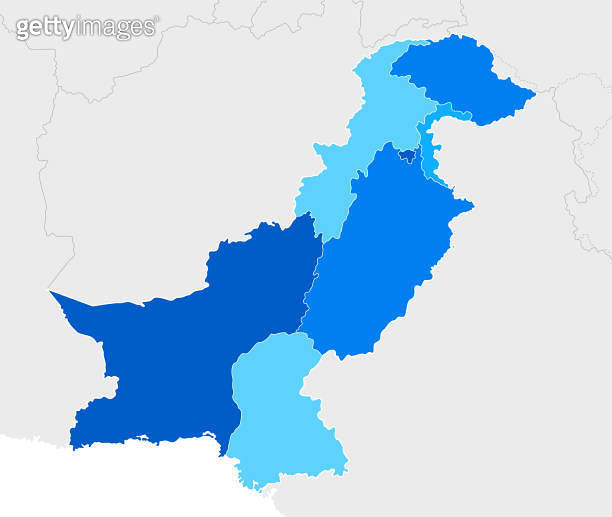 High detailed Pakistan Blue map with Regions and national borders of ...