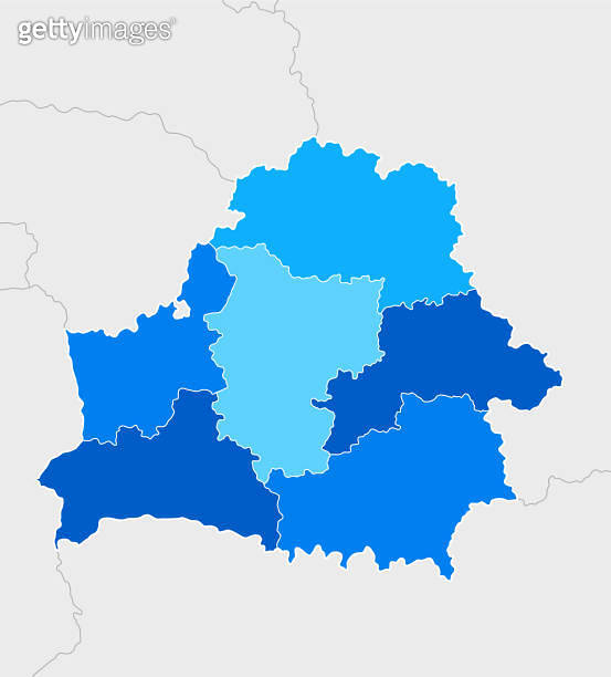 High detailed Belarus Blue map with Regions and national borders of ...