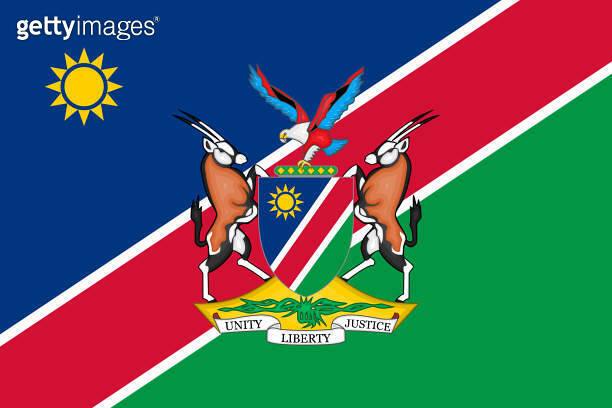 The official current flag and coat of arms of Republic of Namibia ...