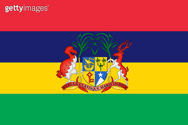 The official current flag and coat of arms of Republic of Mauritius ...