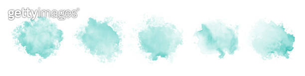 Set of abstract mint green watercolor water splash on a white ...