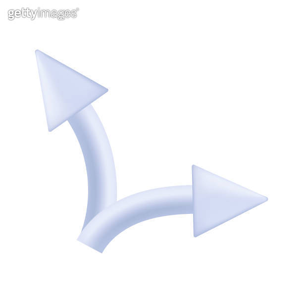 Arrow 3d, path pointer or direction icon. Landmark growth guide or ...