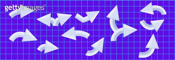 Arrow 3d, path pointer or direction icon. Landmark growth guide or ...