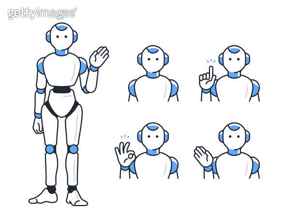 Simple vector icon illustration set material of humanoid AI robots in ...
