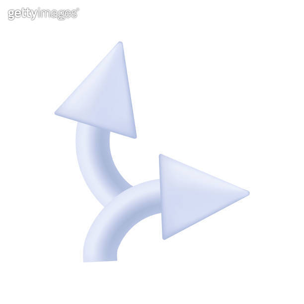 Arrow 3d, path pointer or direction icon. Landmark growth guide or ...