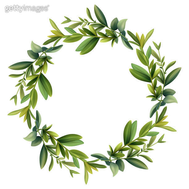 Basil wreath 3d. Fragrant plant branch, round frame, kitchen design ...