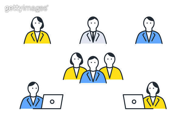 Office worker simple vector line drawing icon illustration set material ...