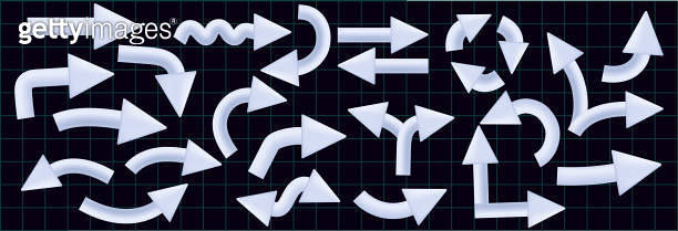 Arrow 3d, path pointer or direction icon. Landmark growth guide or ...