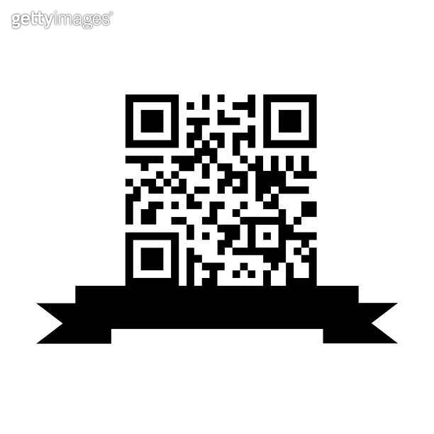 Qr-code and ribbon icon. Silhouette, black, qr-code with ribbon icon ...