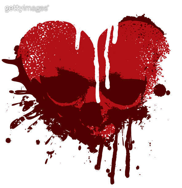 heart sign with drops, blood splatter and human skull (1460354066) 일러스트 ...