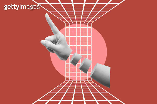 Hand pointing finger. Contemporary art 이미지 (1648738141) - 게티이미지뱅크