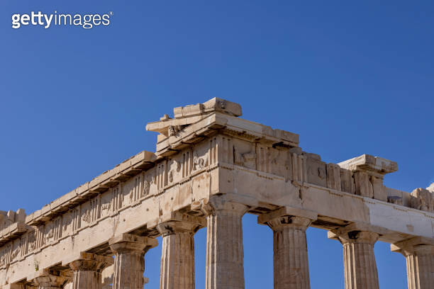 Acropolis of Athens, details of Parthenon portico, Athens, Greece ...