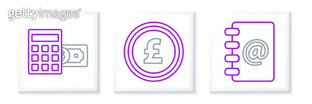 Set line Address book, Calculator with dollar symbol and Coin money ...