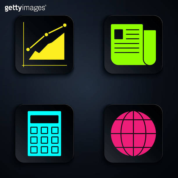 Set Earth globe, Pie chart infographic, Calculator and File document ...