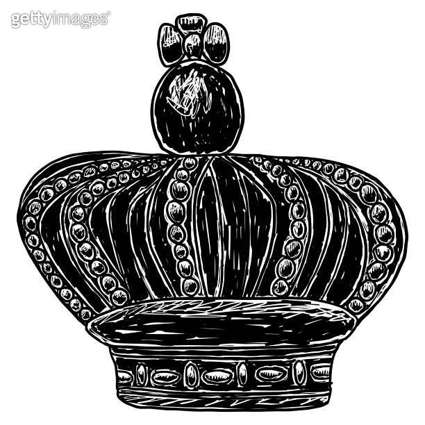 High detailed etching drawing of crown with jewels. King coronation ...