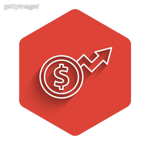 White line Financial growth dollar coin icon isolated with long shadow ...