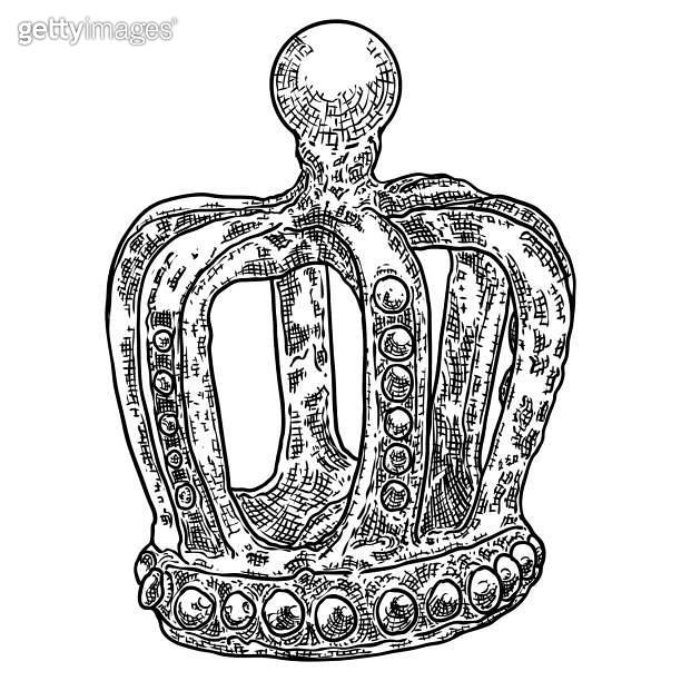 High detailed etching drawing of crown with jewels. King coronation ...