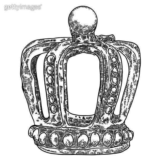 High detailed etching drawing of crown with jewels. King coronation ...