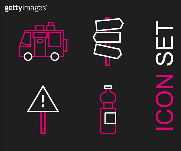 Set line Bottle of water, Exclamation mark in triangle, Road traffic ...