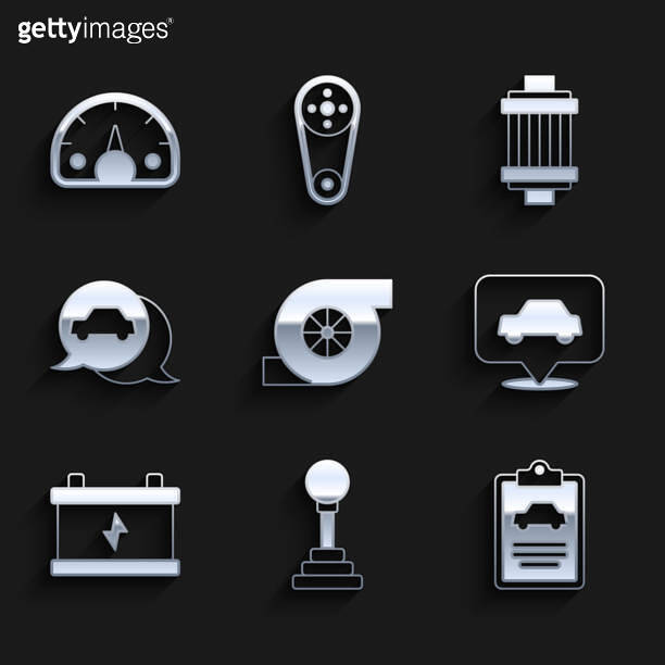 Set Automotive turbocharger, Gear shifter, Car inspection, service ...