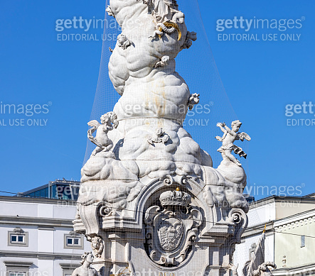 18th century baroque Holy Trinity Column on the main square, Linz ...