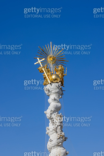 18th century baroque Holy Trinity Column on the main square, Linz ...