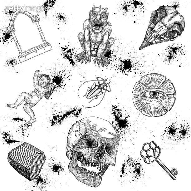 Set of alchemy, witchcraft magic, and occult mysticism with various ...
