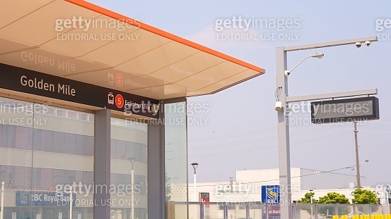 LRV Testing Underway sign, New Golden Mile station passenger shelter ...