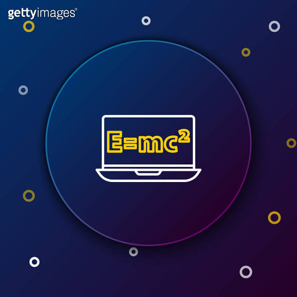 Line Math system of equation solution on laptop icon isolated on blue ...